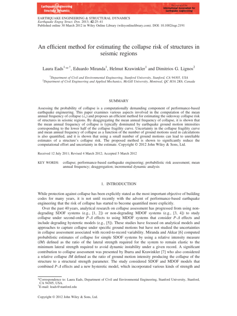 2012, Miranda - An Efficient Method For Estimating The Collapse Risk of ...