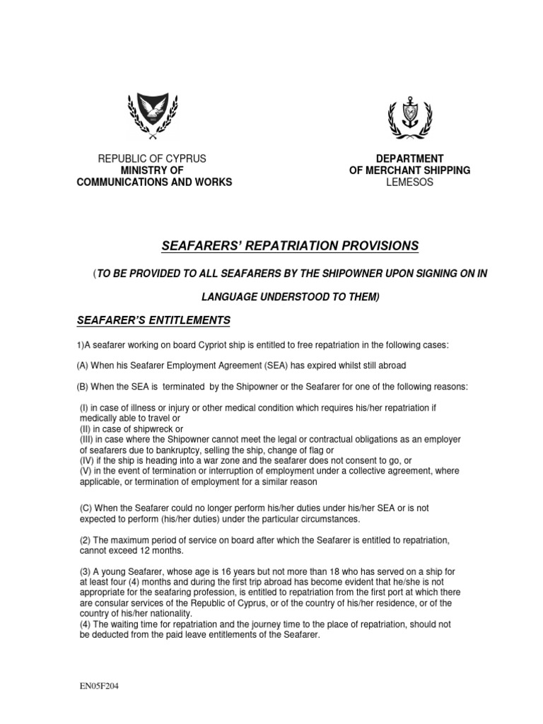 Seafarers' Repatriation Provisions | PDF | Sailor | Justice