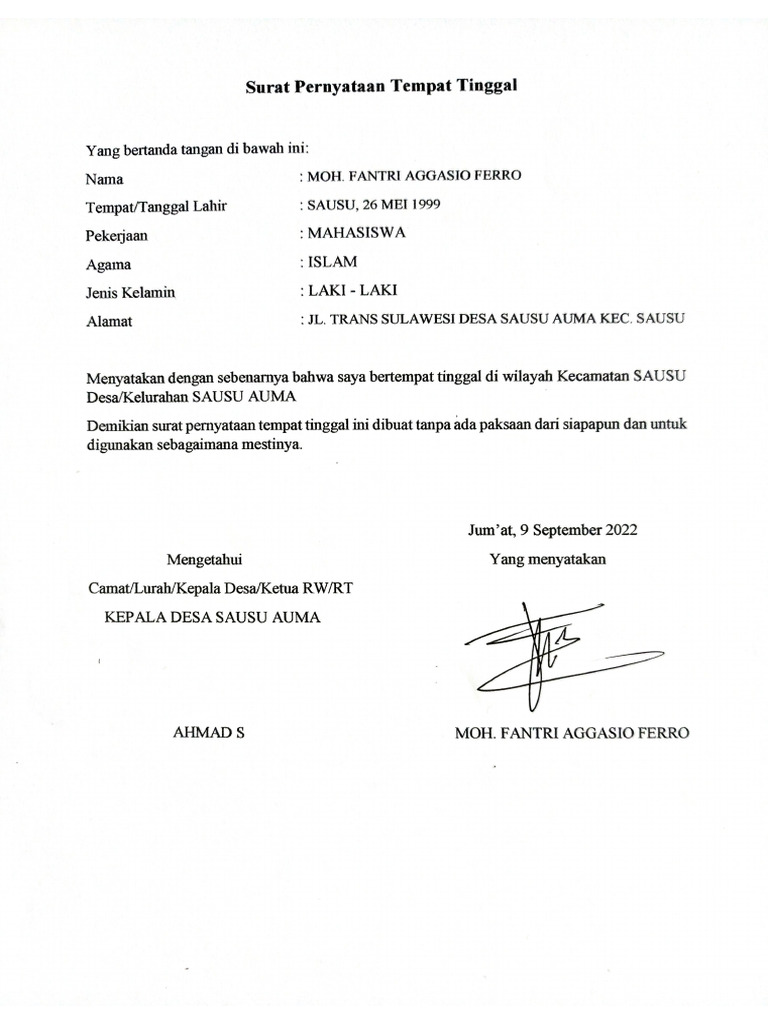 Surat Tempat Tinggal | PDF