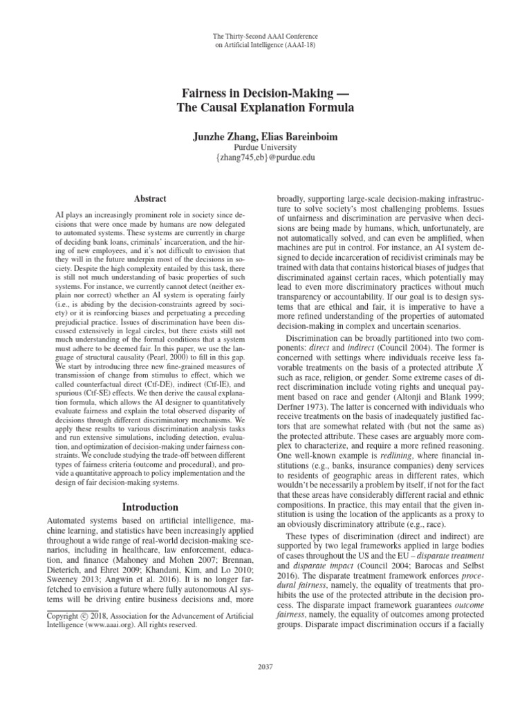 Junzhe Zhang Fairness in Decision Making The Causal | PDF | Causality | Confounding