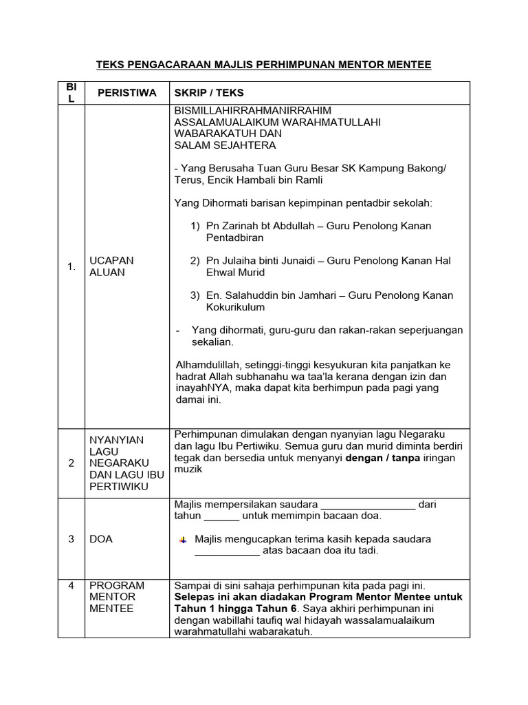 TEKS PENGACARAAN Mentor Mentee | PDF