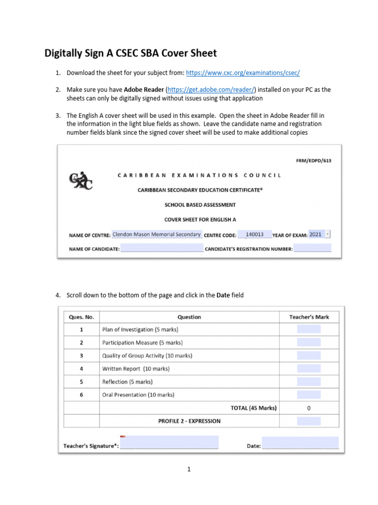 Digitally Sign A CSEC SBA Cover Sheet | PDF | Computer Science ... Digitally Sign A CSEC SBA Cover Sheet | PDF | Computer Science ...