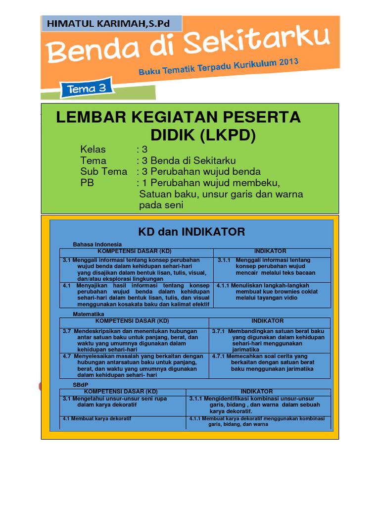 LKPD Kelas III Tema 3 Subtema 3 | PDF
