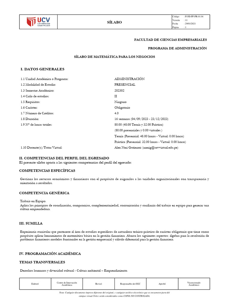 Sílabo | PDF | Ecuaciones | Programación lineal