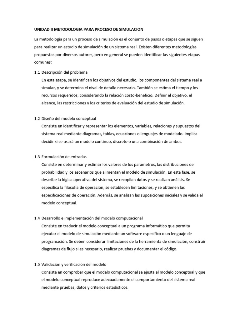 Unidad II Metodologia para Proceso de Simulacion | PDF | Simulación ...