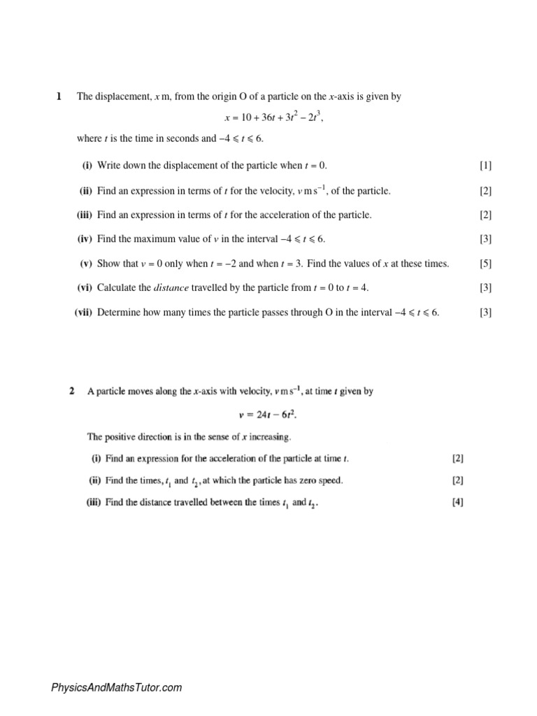 M1 Kinematics - 1D Vectors & Calculus 2 QP | PDF | Acceleration | Velocity