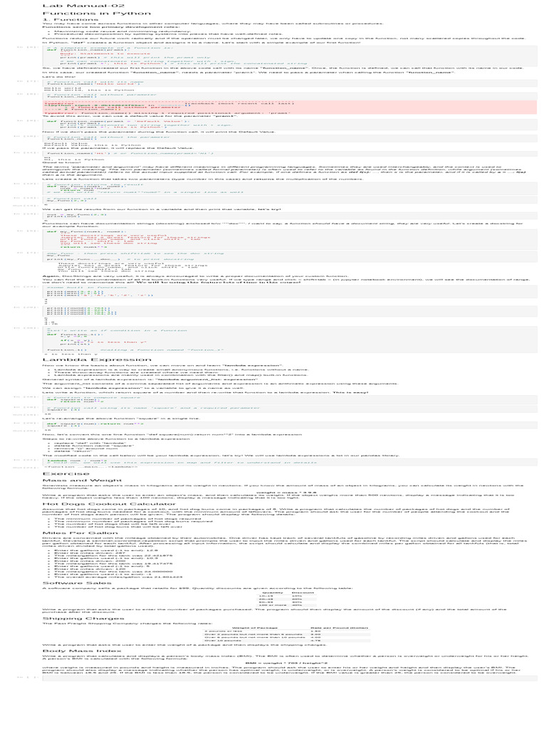 Lab Manual 2 Functions In Python Download Free Pdf Parameter Computer Programming