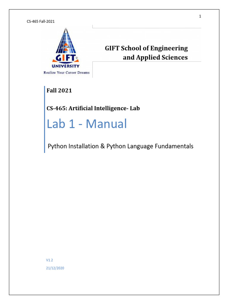 (Lab-1 Manual) CS-465 - Python Fundamentals | PDF | Python (Programming Language) | Installation ...