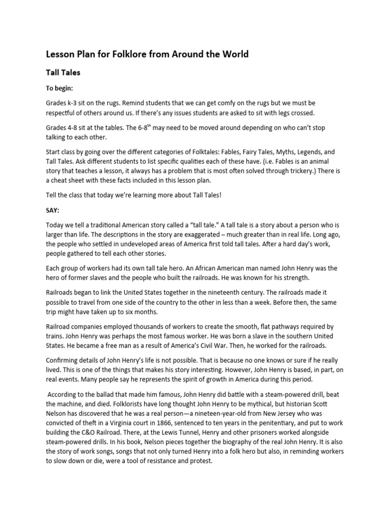 Tall Tales Lesson Plan For Folklore From Around The World | PDF