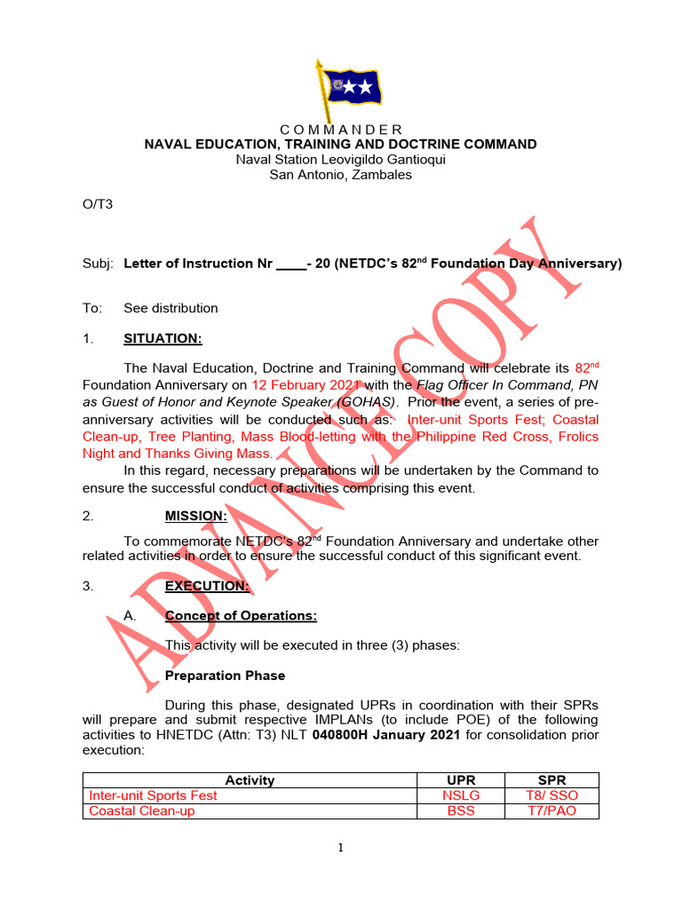 LOI NETDC Anniversary | PDF | Military Science | Military