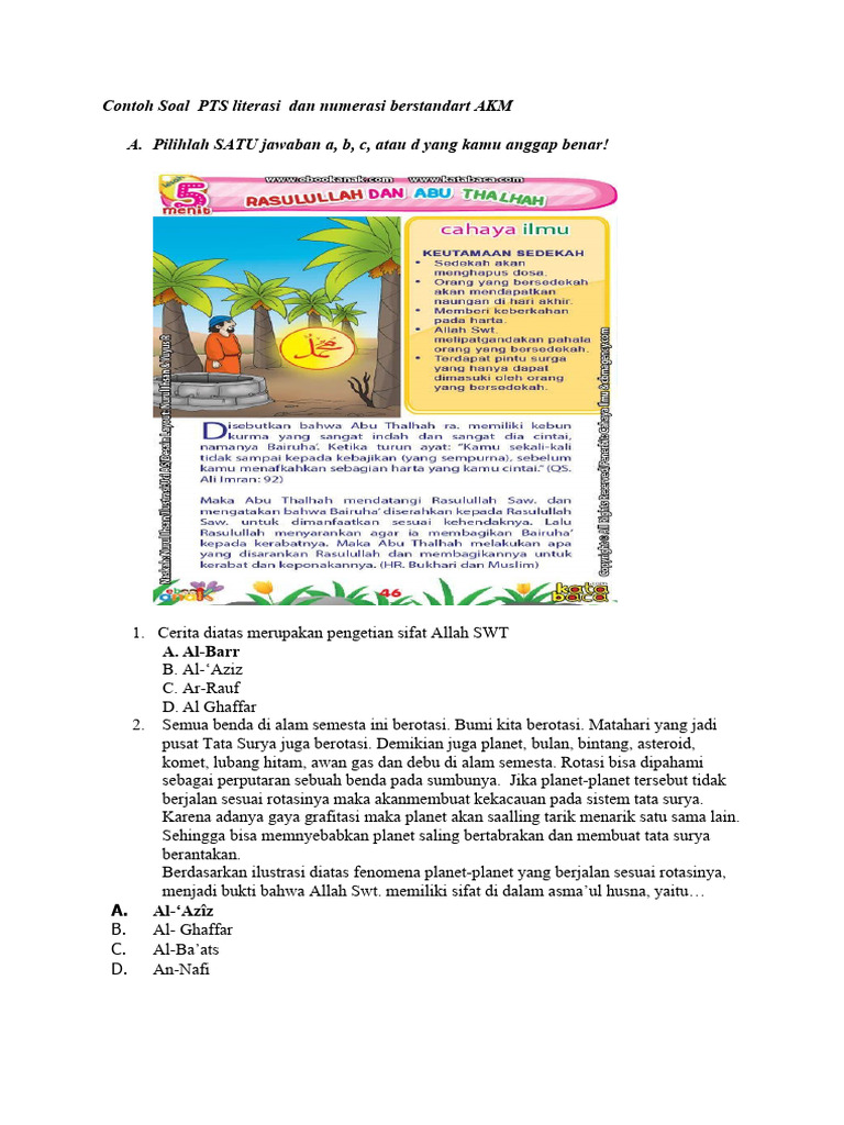 Contoh Soal PTS Literasi Dan Numerasi Berstandart AKM | PDF