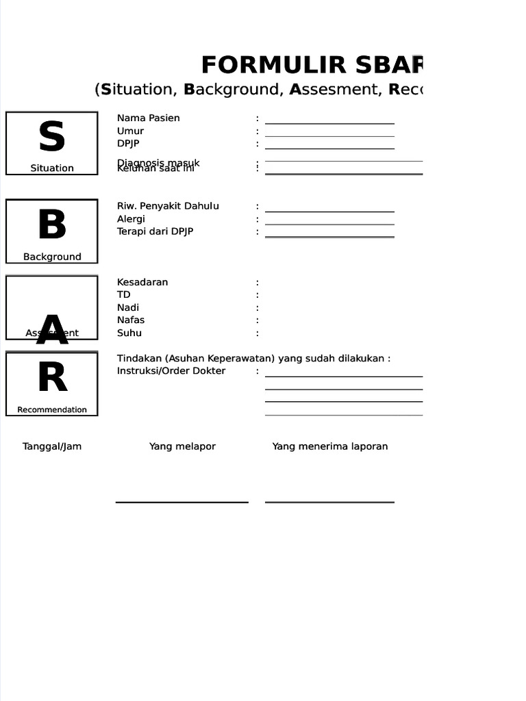 Form SBAR for Patient Assessment | PDF
