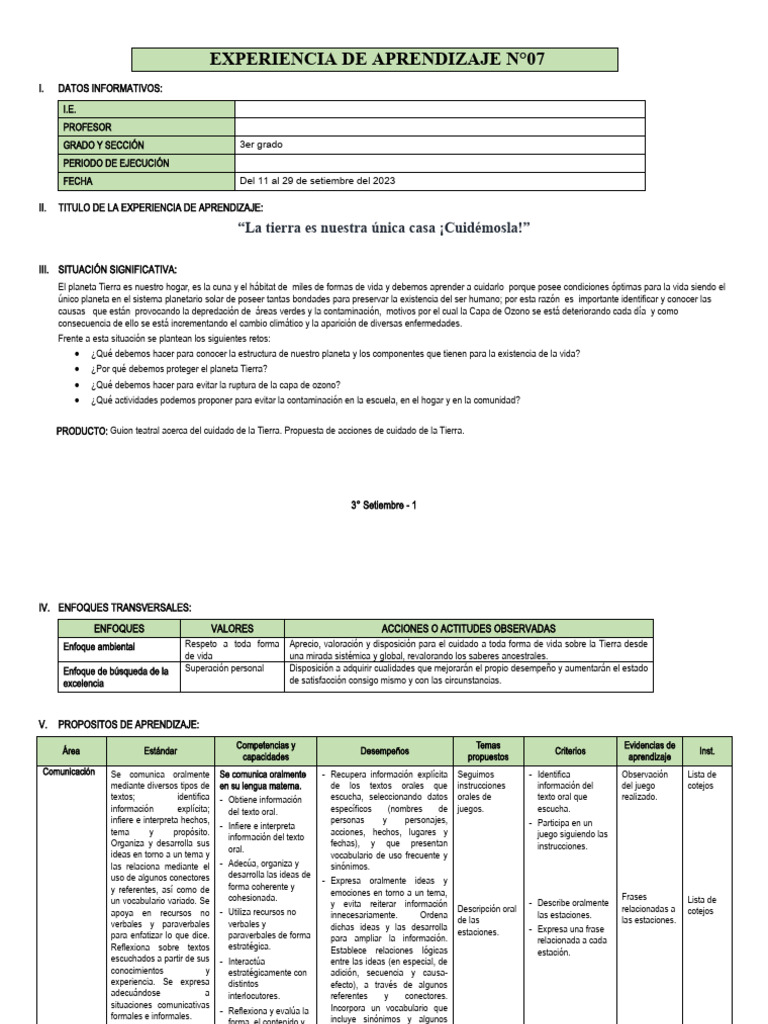 3 Grado Experiencia De Aprendizaje N 07 Pdf Números Aprendizaje