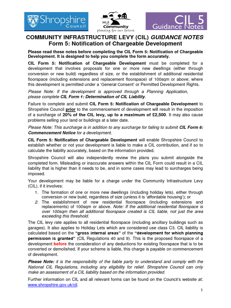 Cil Form 5 Notification of Chargeable Development Guidance Notes v5 ...