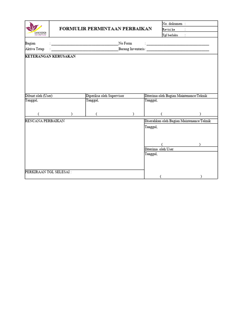 Form Permintaan Perbaikan (FPP) | PDF