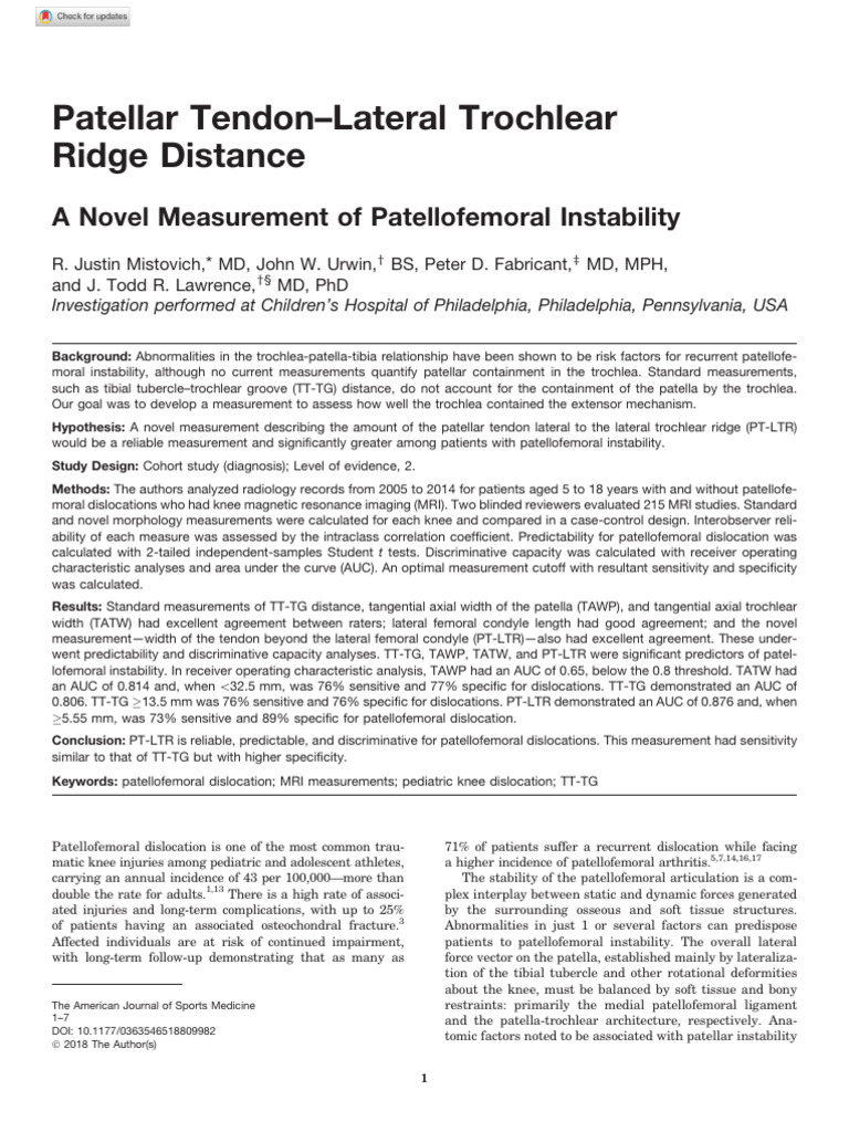 TT-TG Vs PT-LT 2018 - Patellar Tendon-Lateral Trochlear | PDF | Knee ...
