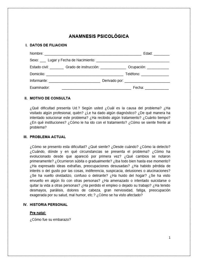 Anamnesis Psicológica (Preguntas) | PDF | El embarazo | Salud pública