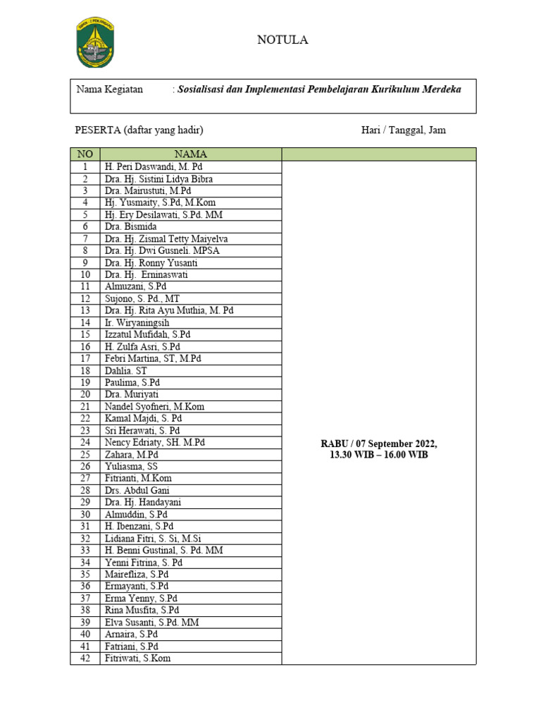 Form Notula Kegiatan | PDF