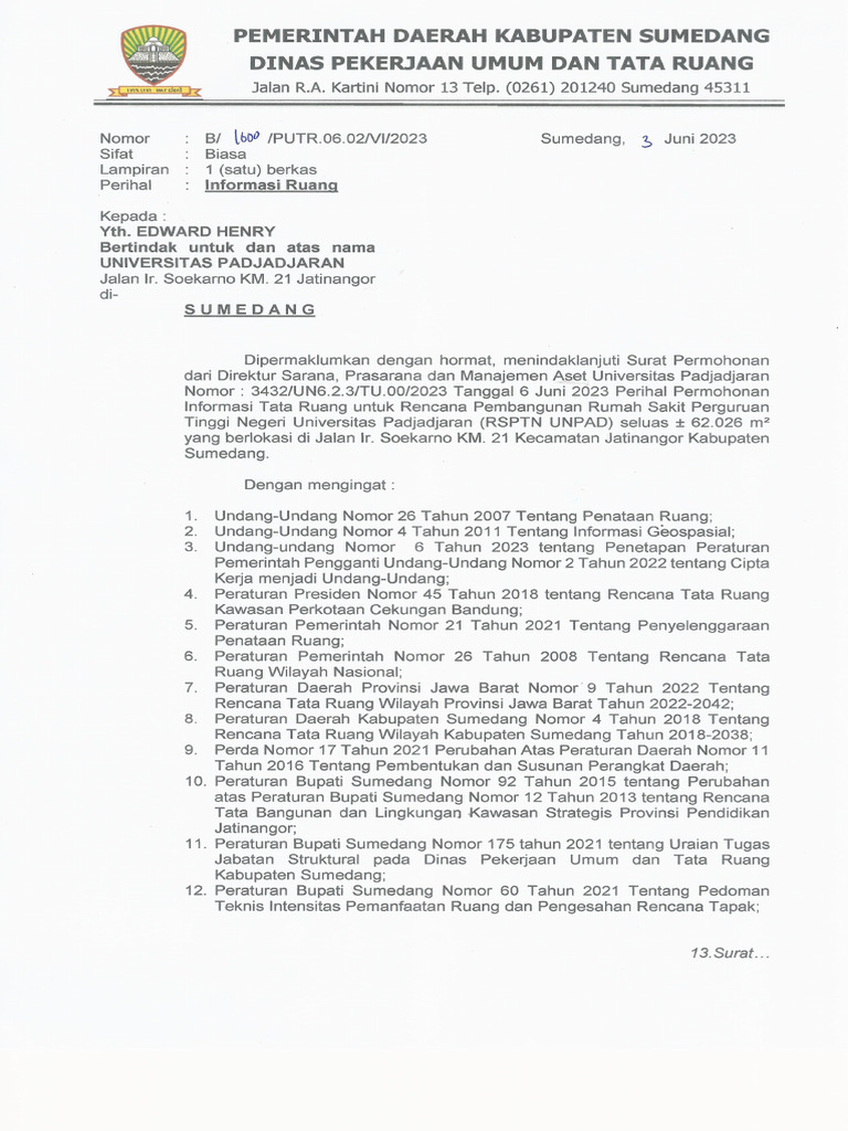 Informasi Ruang RSPTN Unpad (Edward Henry) | PDF