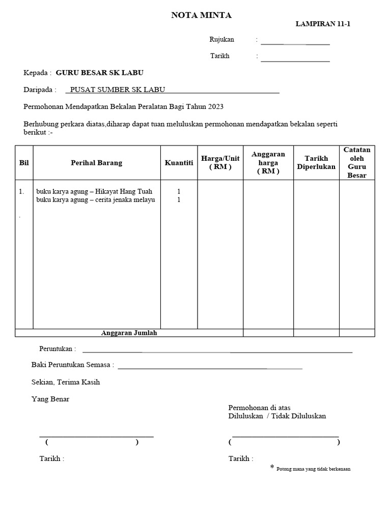 NOTA MINTA - Buku | PDF