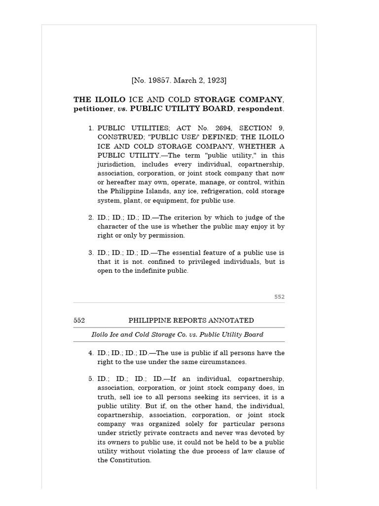 The Iloilo Ice and Cold Storage Company v. Public Utility Board G.R. No ...