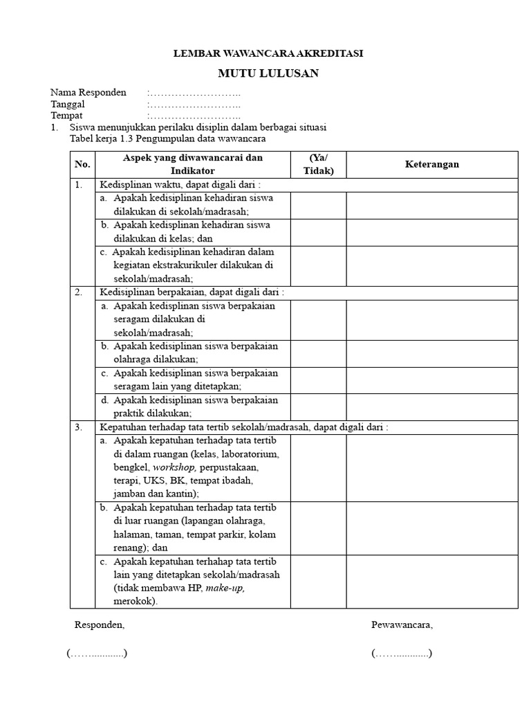 Lembar Wawancara Akreditasi | PDF