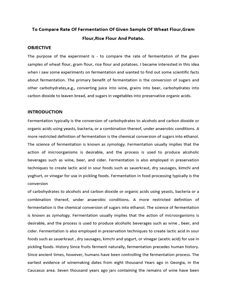 To Compare Rate of Fermentation of Given Sample of Wheat Flour | PDF ...