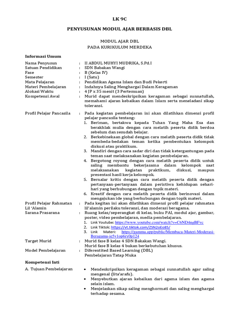 Modul Ajar DBL - Fase B Kelas 4 | PDF