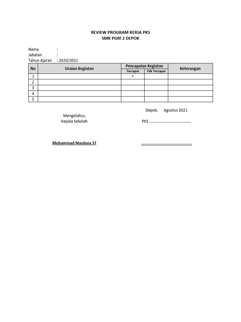 REVIEW PROGRAM KERJA PKS Dan KEPANITIAAN | PDF