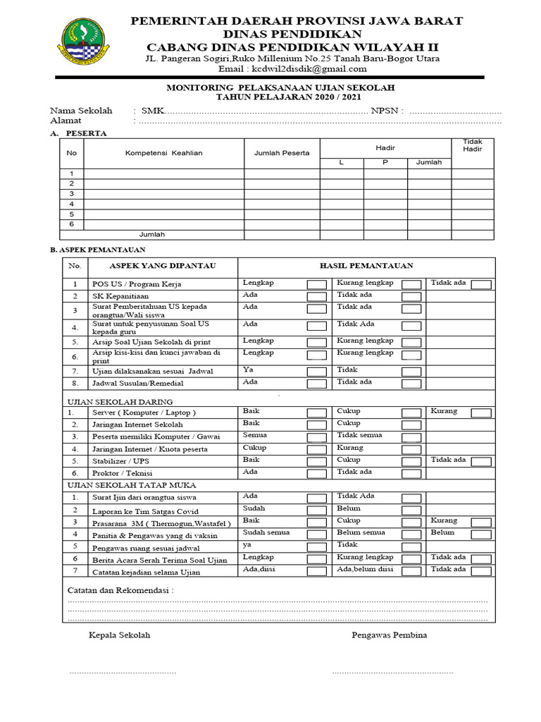 Monitoring Ujian Sekolah Jabar | PDF