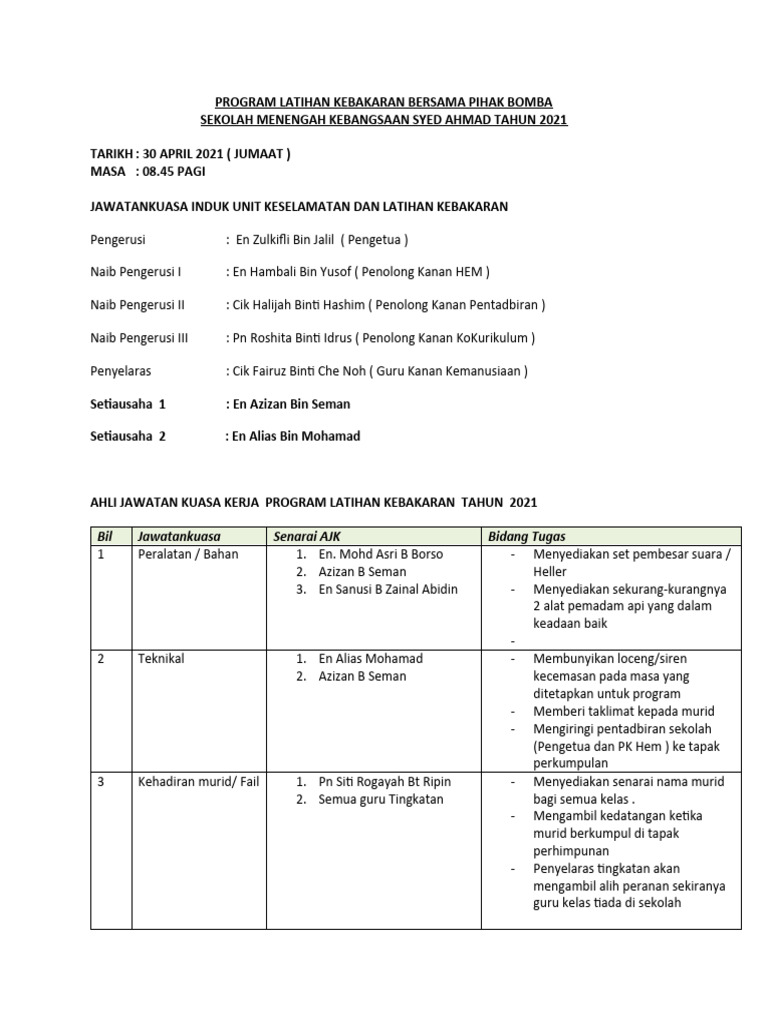 Latihan Kebakaran 2021 | PDF