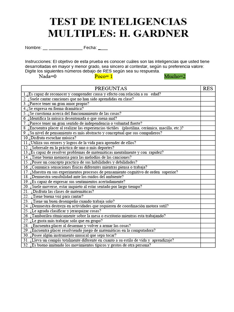 Test Inteligencias Multiples Virtual | PDF