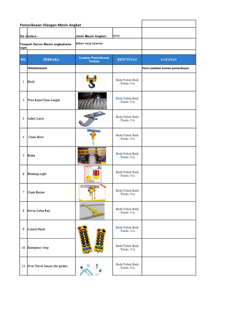 Checklist Pemeriksaan Mesin Angkat | PDF