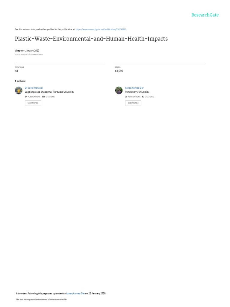 Plastic Waste Environmental and Human Health Impacts | PDF | Plastic ...
