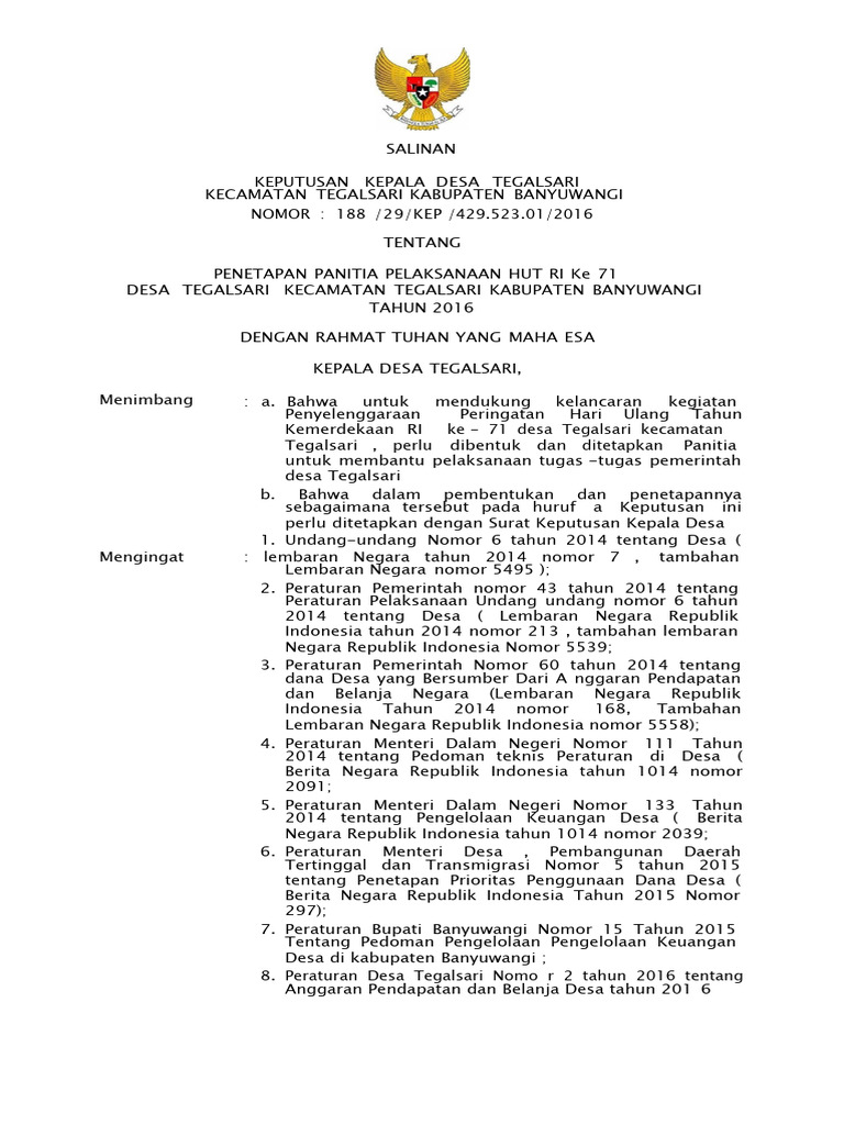 Contoh SK Panitia HuT Ri | PDF