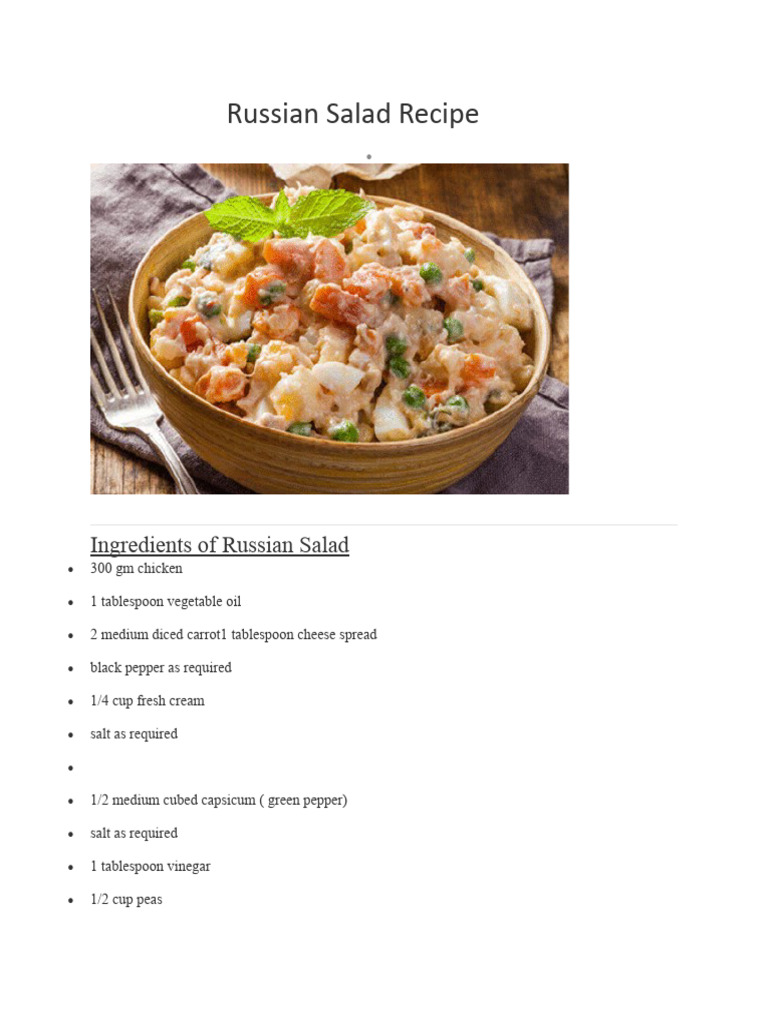 Russian Salad Recipe and Ingredients | PDF | Cooking, Food & Wine ...