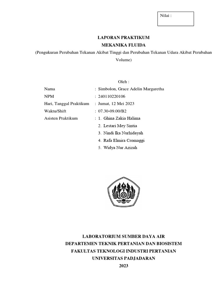 LAPRAK MEKANIKA FLUIDA-Pengukuran Perubahan Tekanan Akibat Tinggi Dan Perubahan Tekanan Udara ...