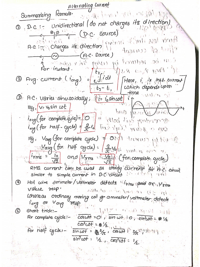 Short Notes and Formula of Alternating Current Class 12 JEE and NEET | PDF