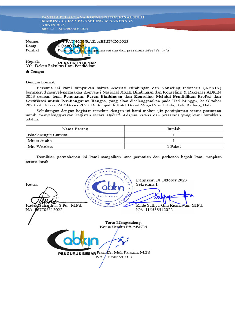 Surat Peminjaman Alat Hybrid | PDF