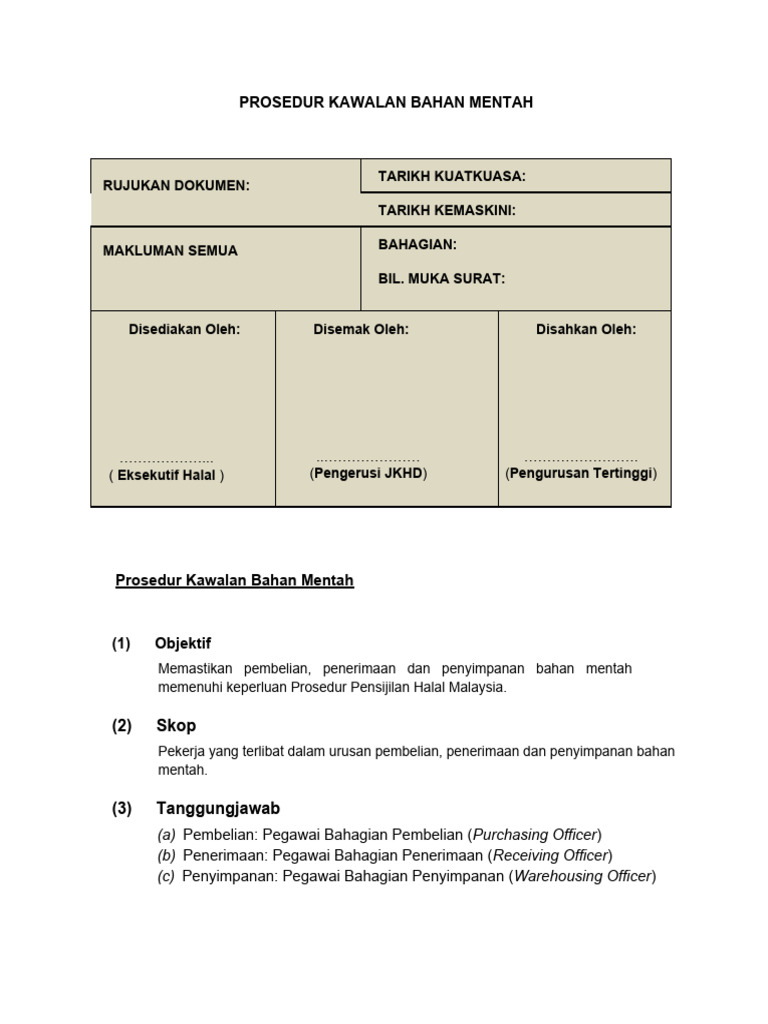 Prosedur Kawalan Bahan Mentah | PDF