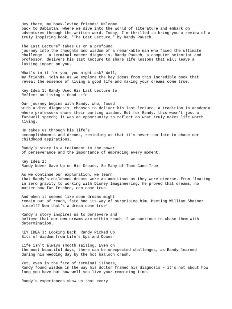 The Last Lecture-Text | PDF