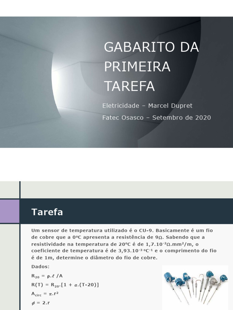 Tarefa 1 - Eletricidade - Gabarito | PDF