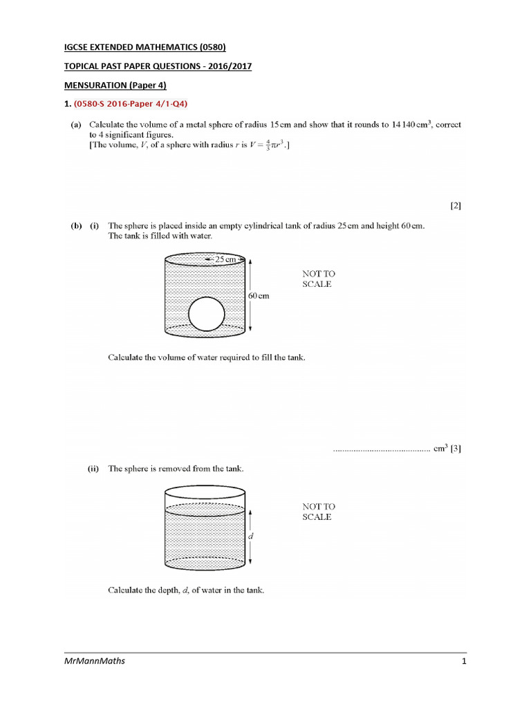 Mensuration Problem 1 - IGCSE | PDF Mensuration Problem 1 - IGCSE | PDF