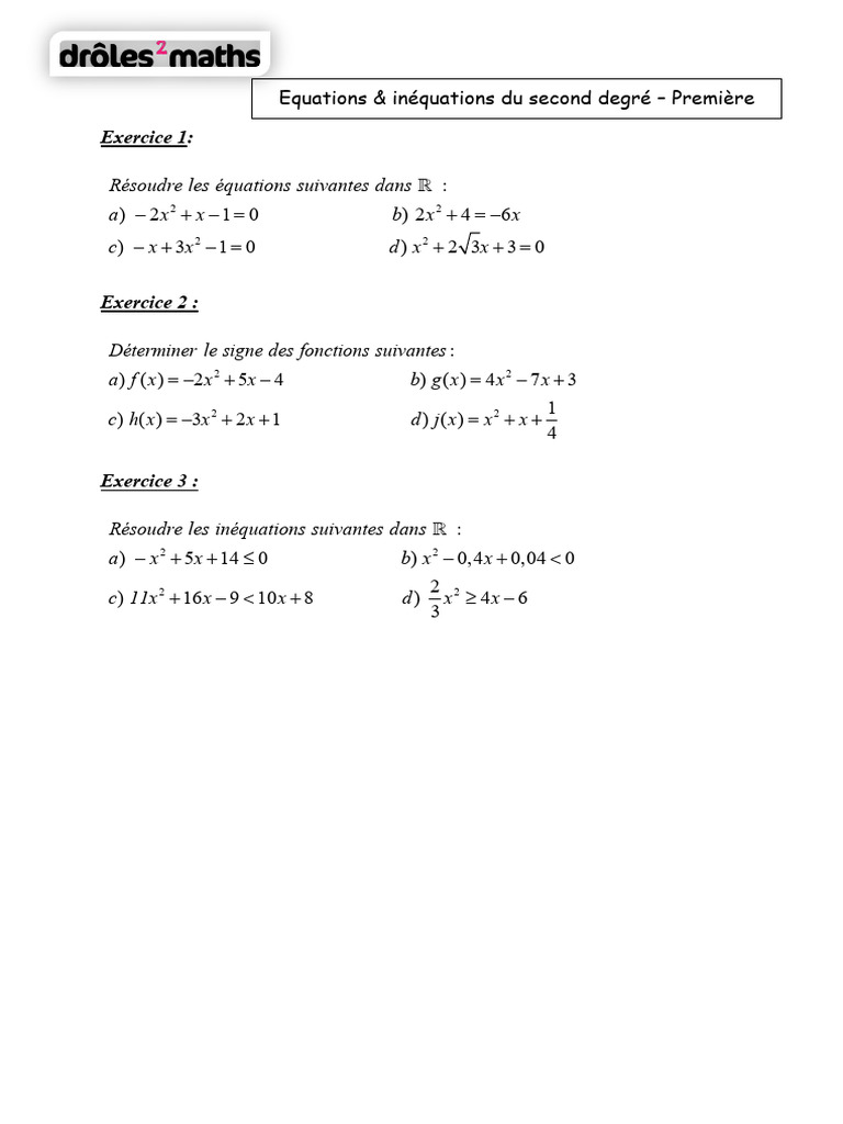 Equations & Inéquations Du Second Degré | PDF