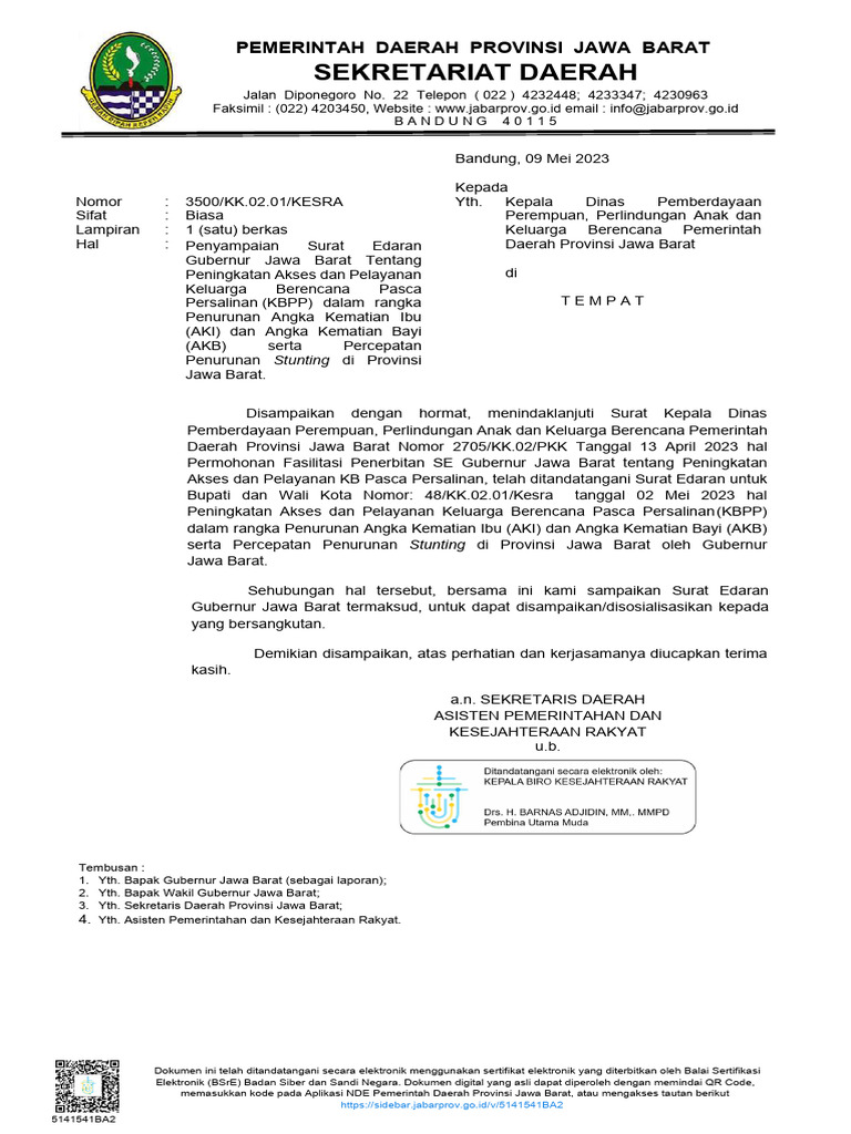 SRT KESRA - Surat Penyampaian SE KBPP 2023 Ke Bupati Wali Kota Tte Gabungan Signed | PDF
