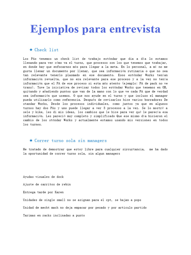 Ejemplos para Entrevista Metodo Star Amazon Pa | PDF
