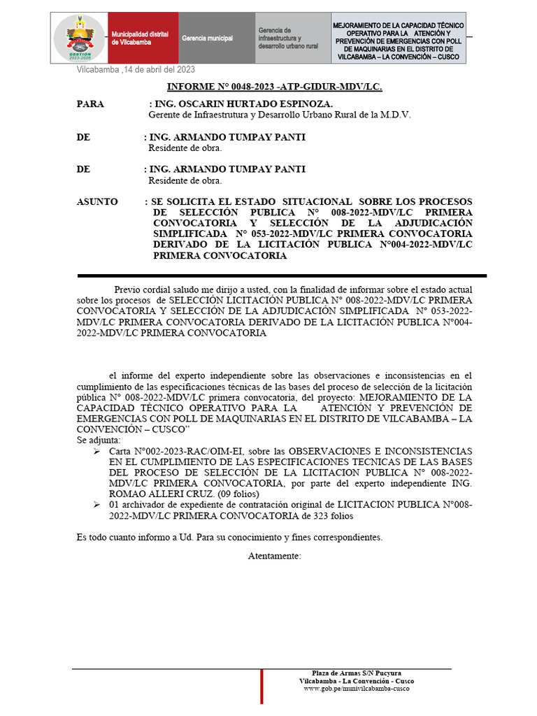 Informe de Procesos de Seleccion | PDF | Obtención | Gestión de la cadena de suministro