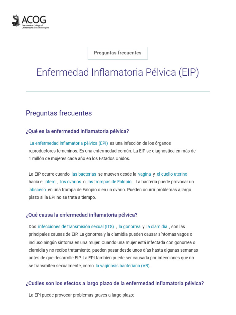 Enfermedad Inflamatoria Pélvica (EIP) - ACOG | PDF | Infección transmitida sexualmente | El embarazo