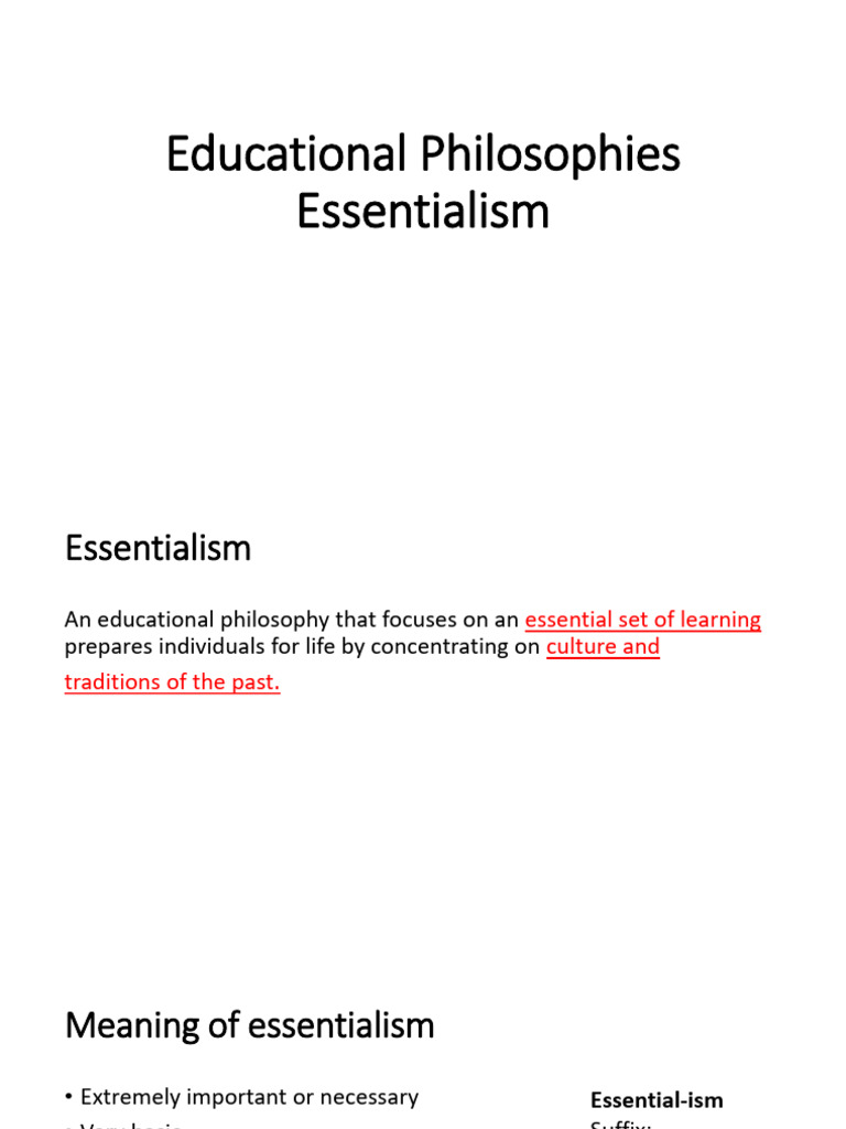 Understanding Essentialism in Education | PDF | Career & Growth ...