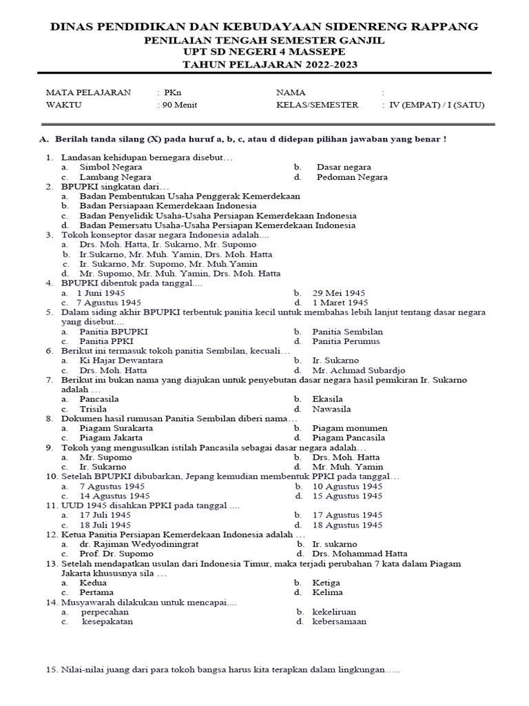 Soal PTS PKN 2023 | PDF